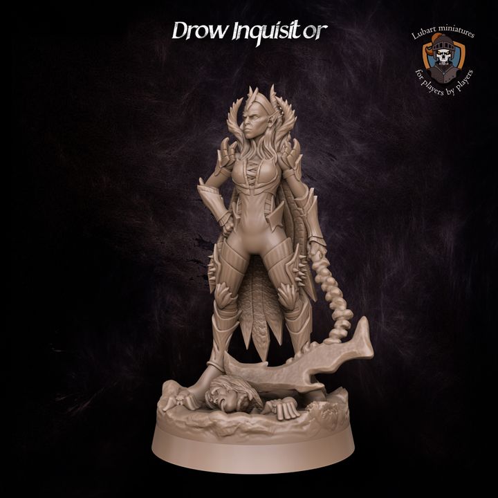 3D Printable Drow Inquisitor by Lubart Miniatures